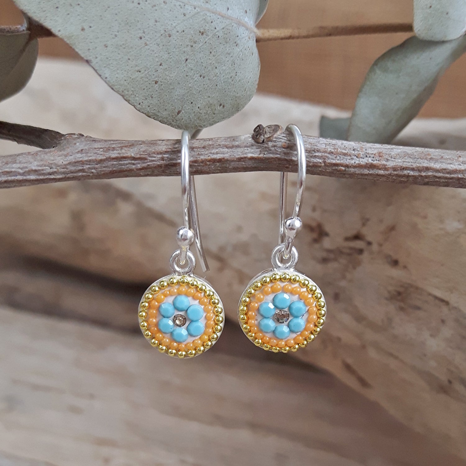 Allegra Bloom Turquoise Round Drop Earrings