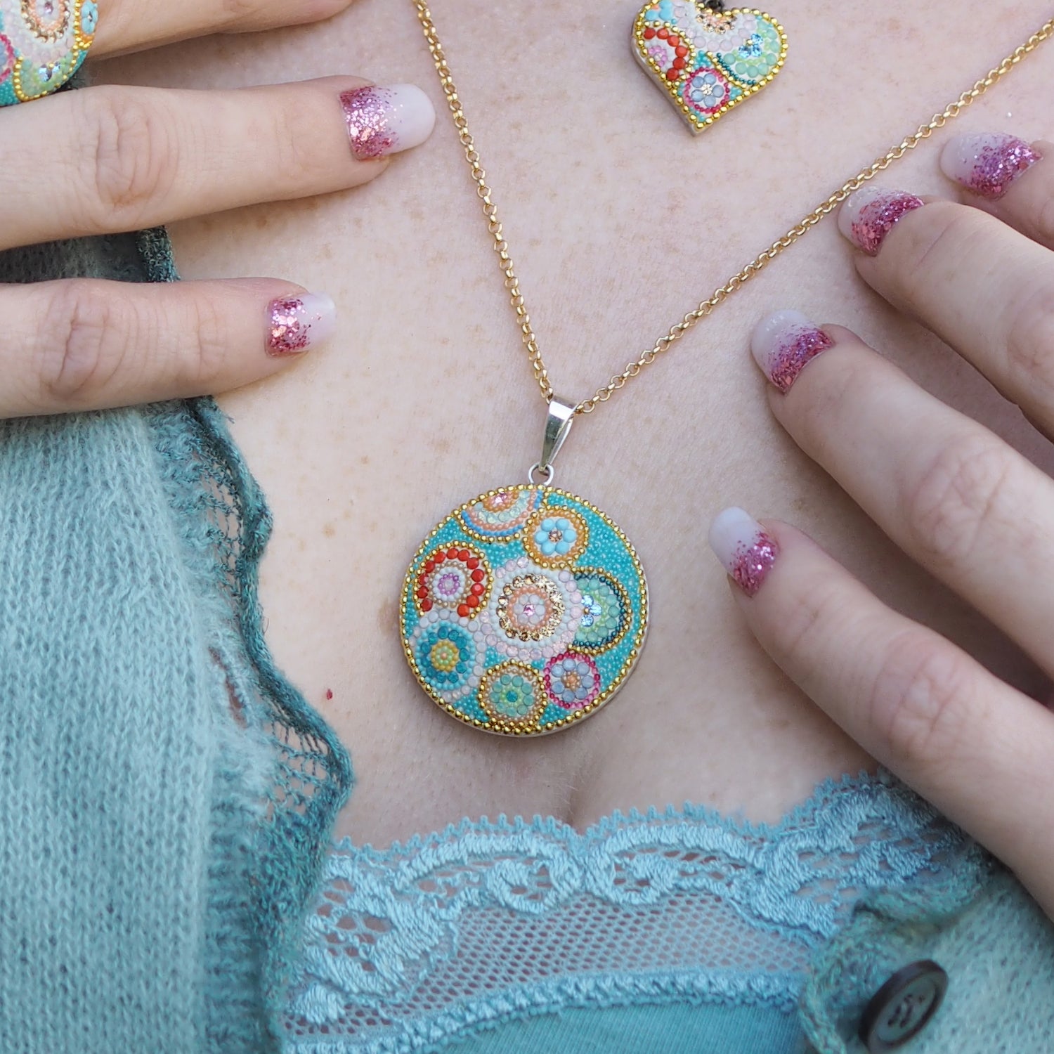 Allegra Disc Bloom Turquoise Pendant